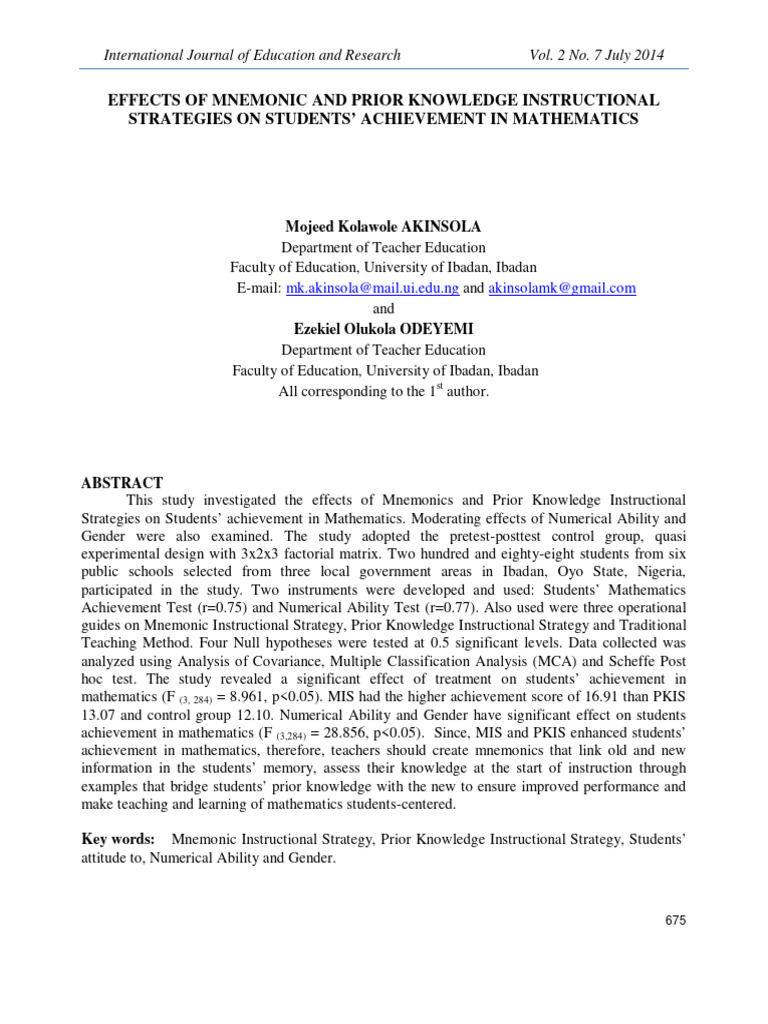 Effects of Mnemonic and Prior Knowledge | PDF | Behavior Modification | Science
