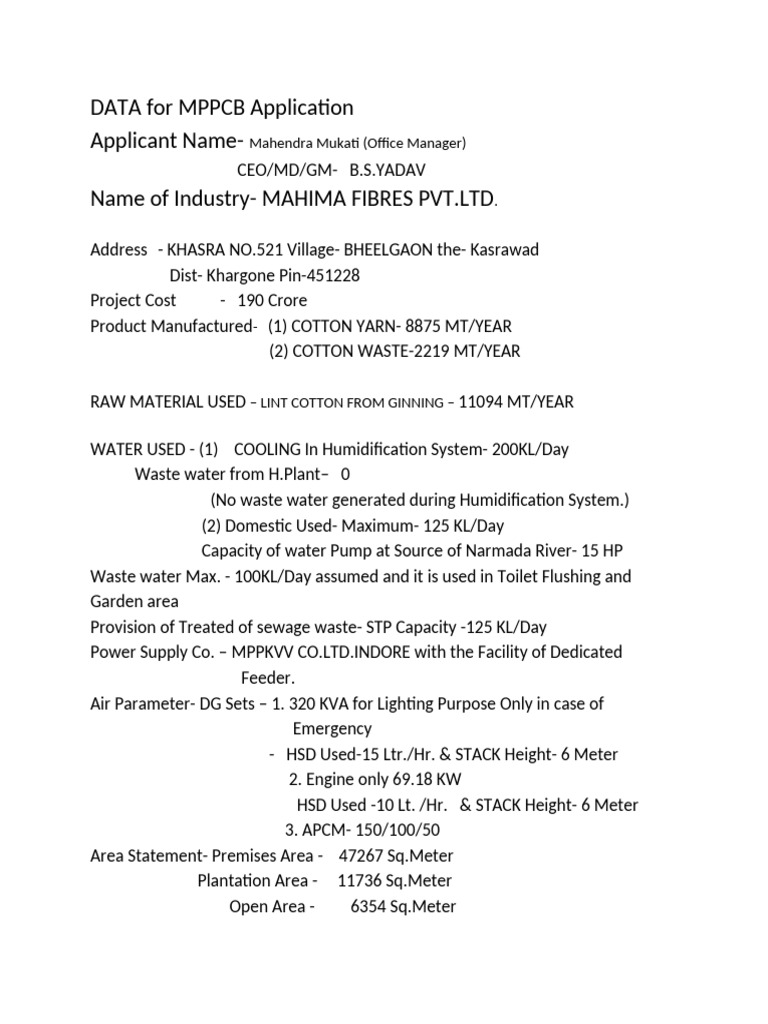 DATA For MPPCB Application | PDF