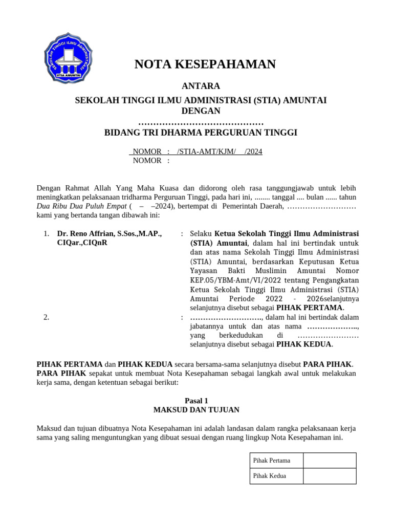 Draft Mou PT Madani Kalsel | PDF