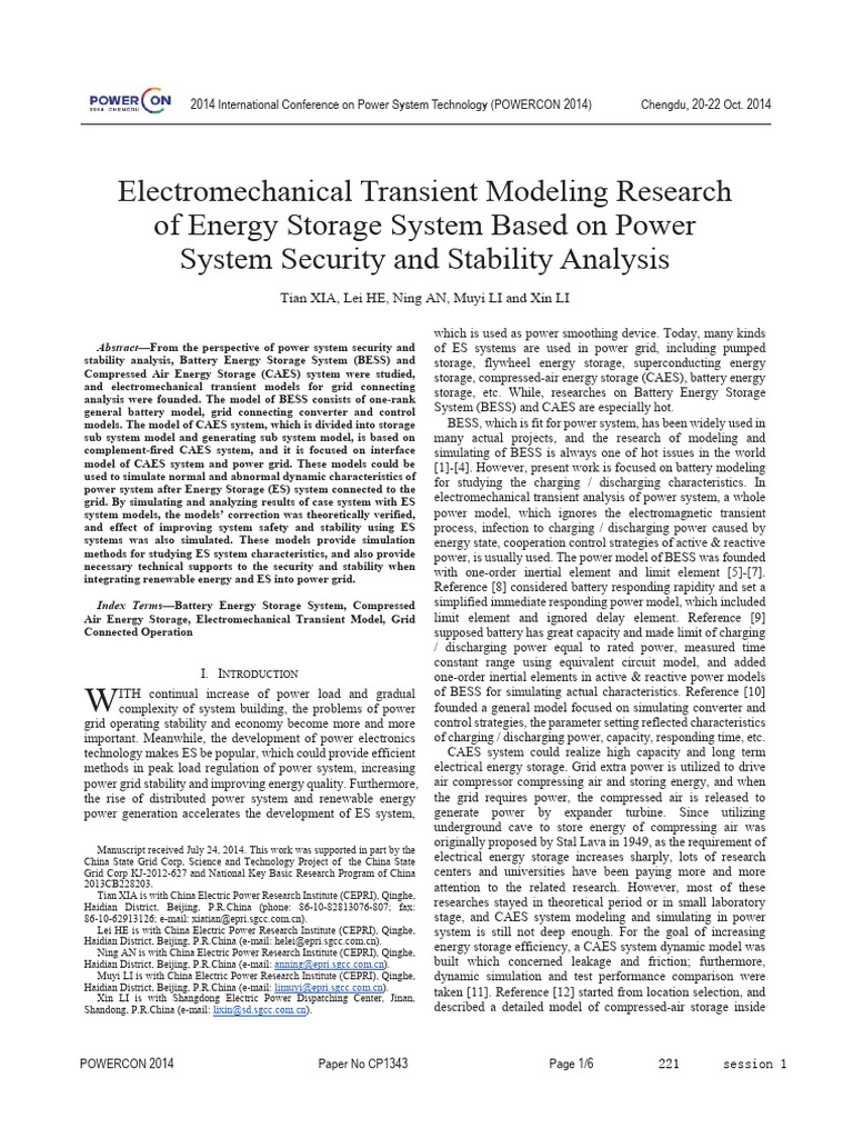Electromechanical Transient Modeling Research of Energy Storage System ...