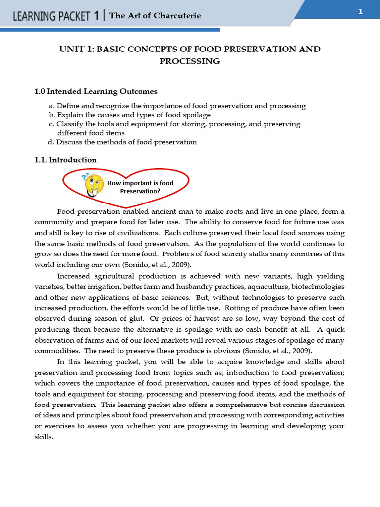 LP 1 - Basic Conepts of Food Preservation and Processing | PDF | Food Preservation | Decomposition