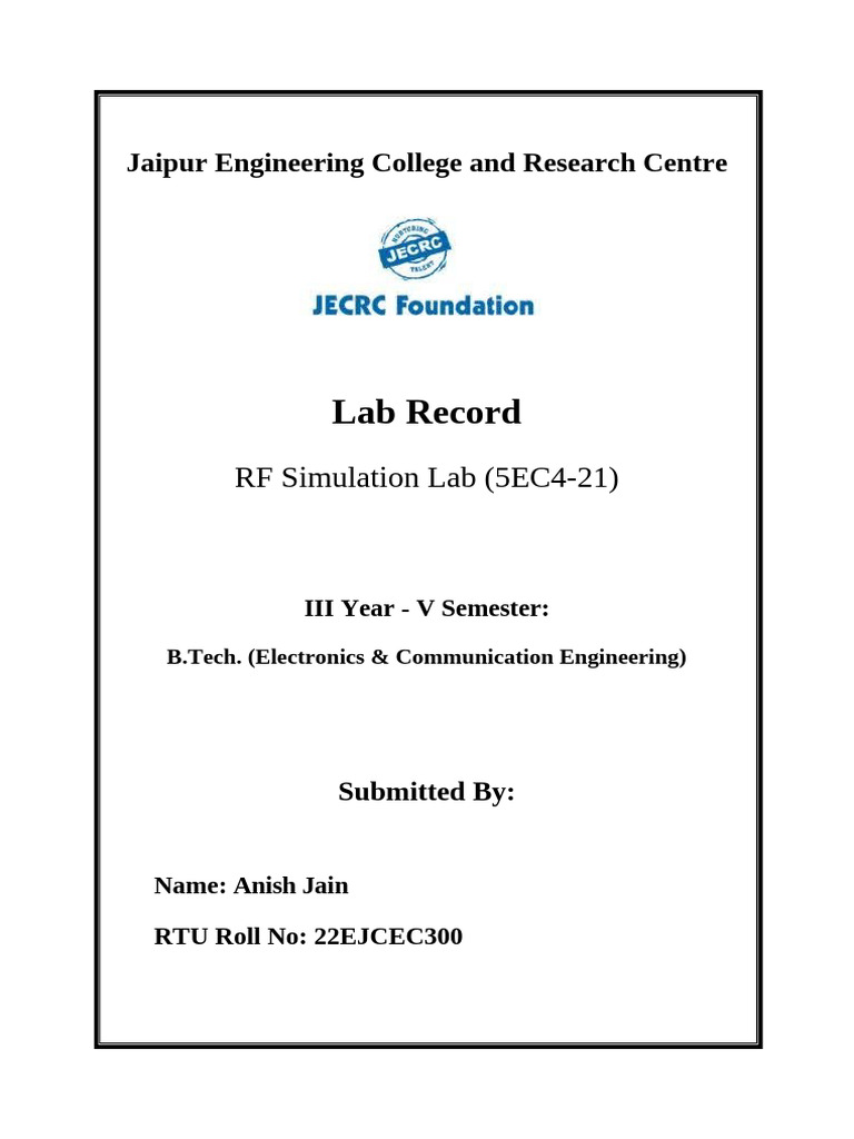 RF Simulation Lab Record | PDF | Transmission Line | Waveguide