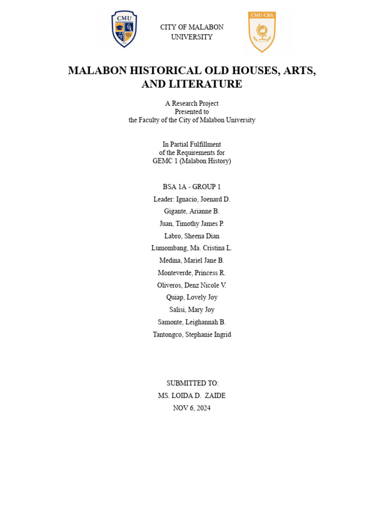 Group 1 Malabon Historical Old Houses Arts and Literature | PDF ...