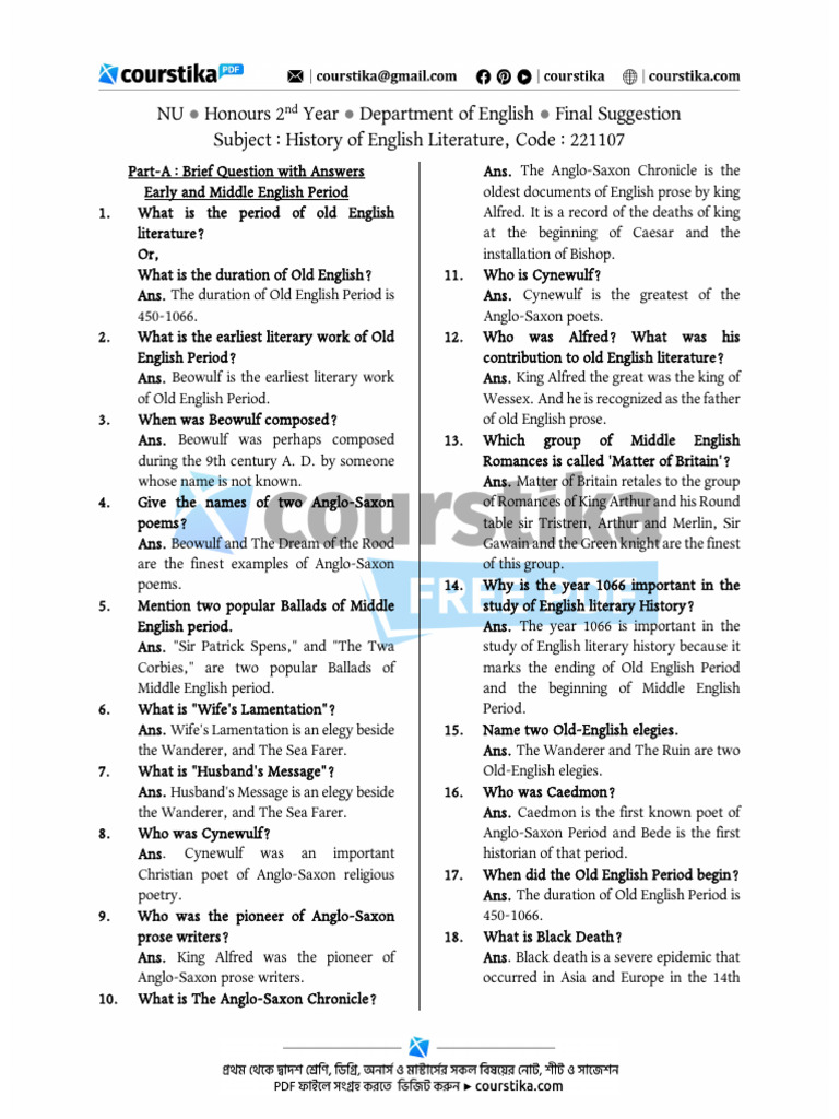 Honours 2nd Year English Literature Guide | PDF | Romanticism | William ...