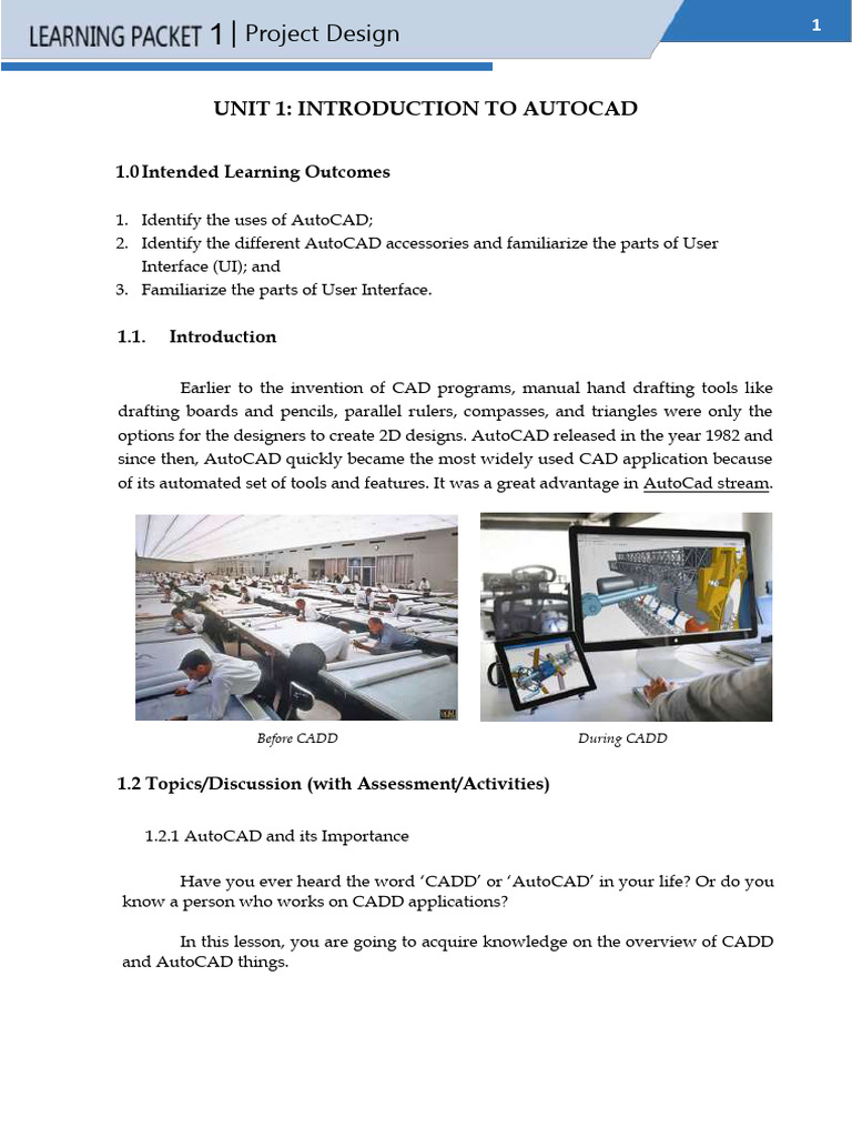 REVISED LP1-Unit1 DRAW3 Intro-to-AutoCAD | PDF | Computer Aided Design | Graphical User Interfaces