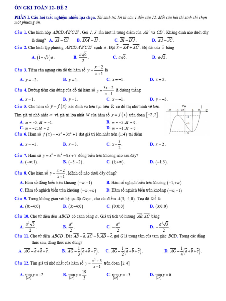 1.1 ĐỀ ÔN GKI TOÁN 12 ĐỀ 2 | PDF
