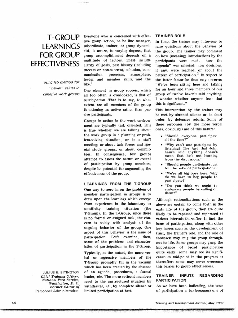 T-Group Learnings For Group Effectiveness | PDF