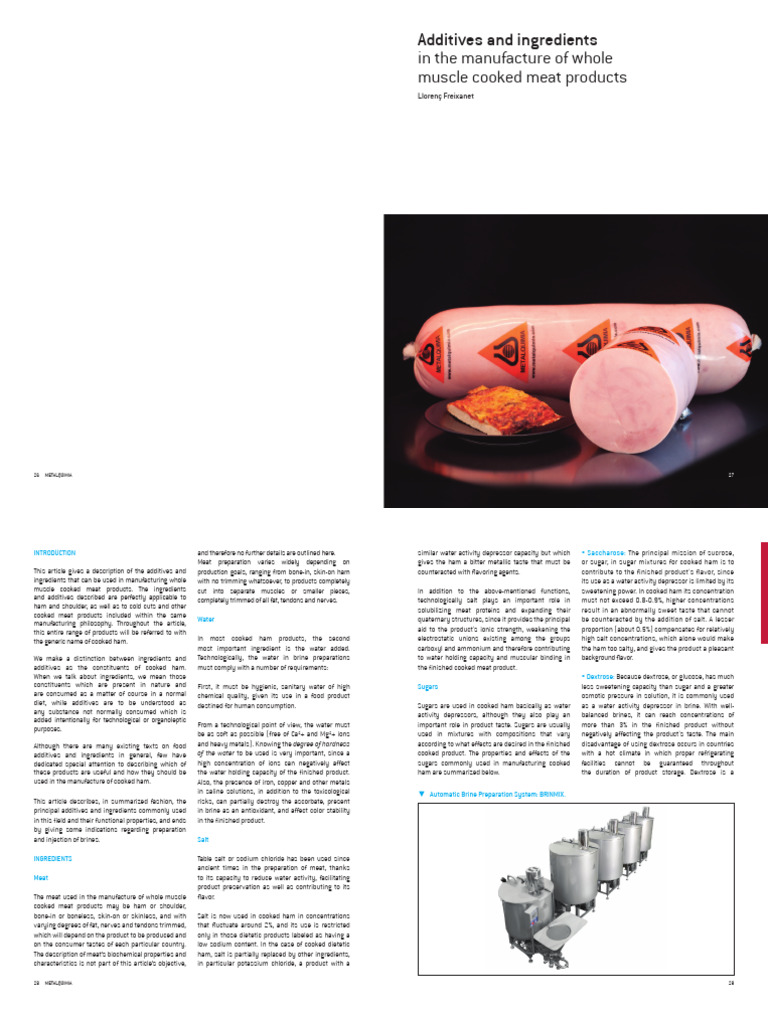 Additives and Ingredients in The Manufacture of Whole Muscle Cooked ...