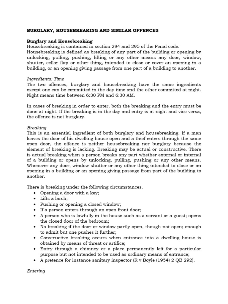 Understanding Housebreaking Laws | PDF | Burglary | Crime & Violence