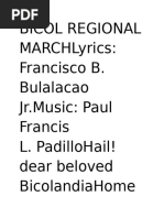 Masbate March and Bicol Hymn Lyrics | PDF
