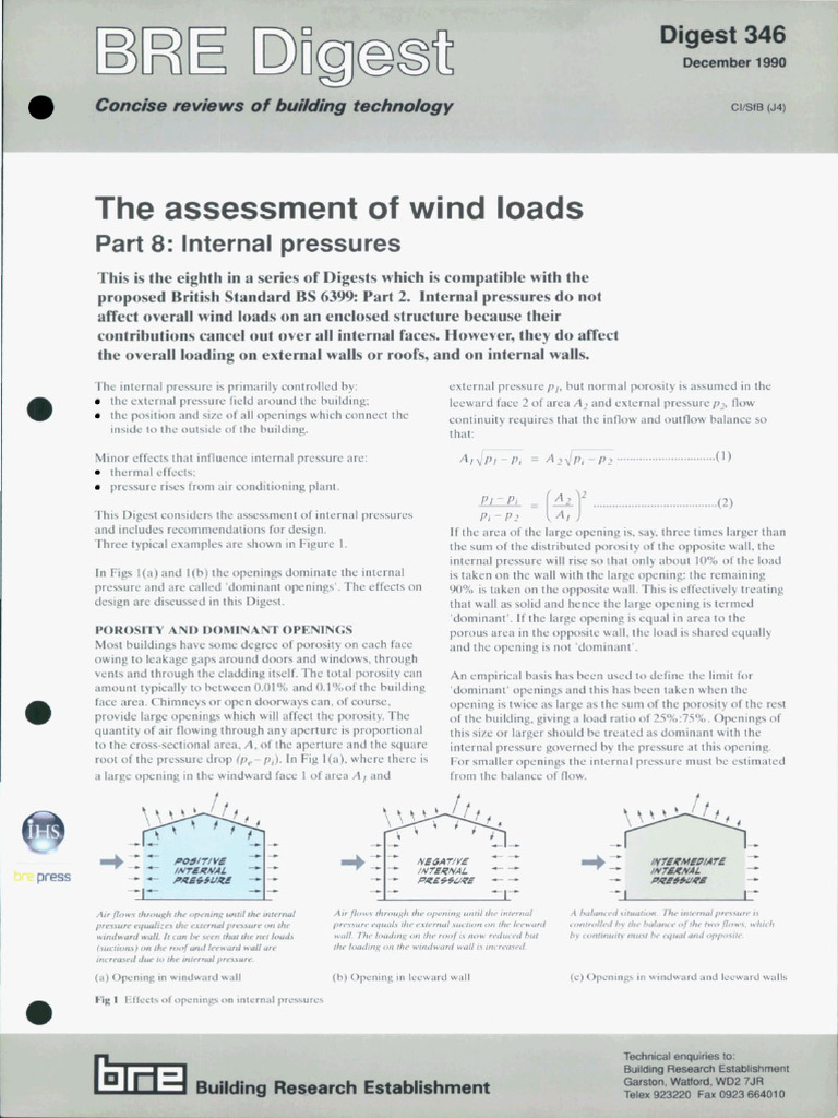 BRE Digest 346-8 Assessment of Wind Loads - Internal Pressures | PDF ...