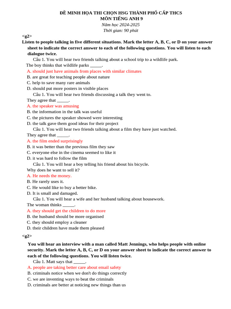 Đề Minh Họa Hsg Anh 9 2425-Final 21.8.2024 | PDF | Infants | Stress (Linguistics)