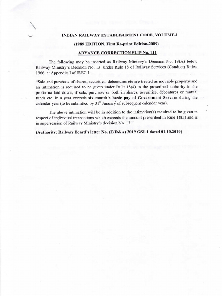 RSC Rule 1966 Share Intimation ACS 141 - IREC - I | PDF