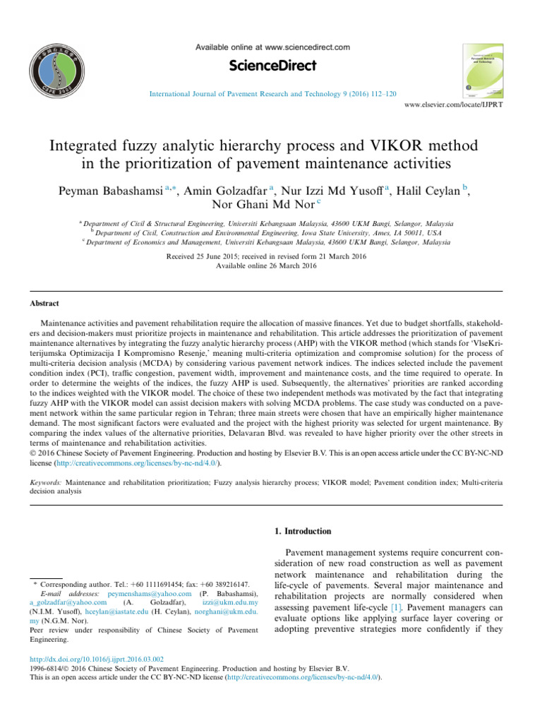 Babashamsi Vd. - 2016 - Integrated Fuzzy Analytic Hierarchy Process and VI | PDF | Fuzzy Logic