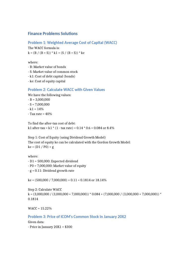 Finance Problems Solutions | PDF