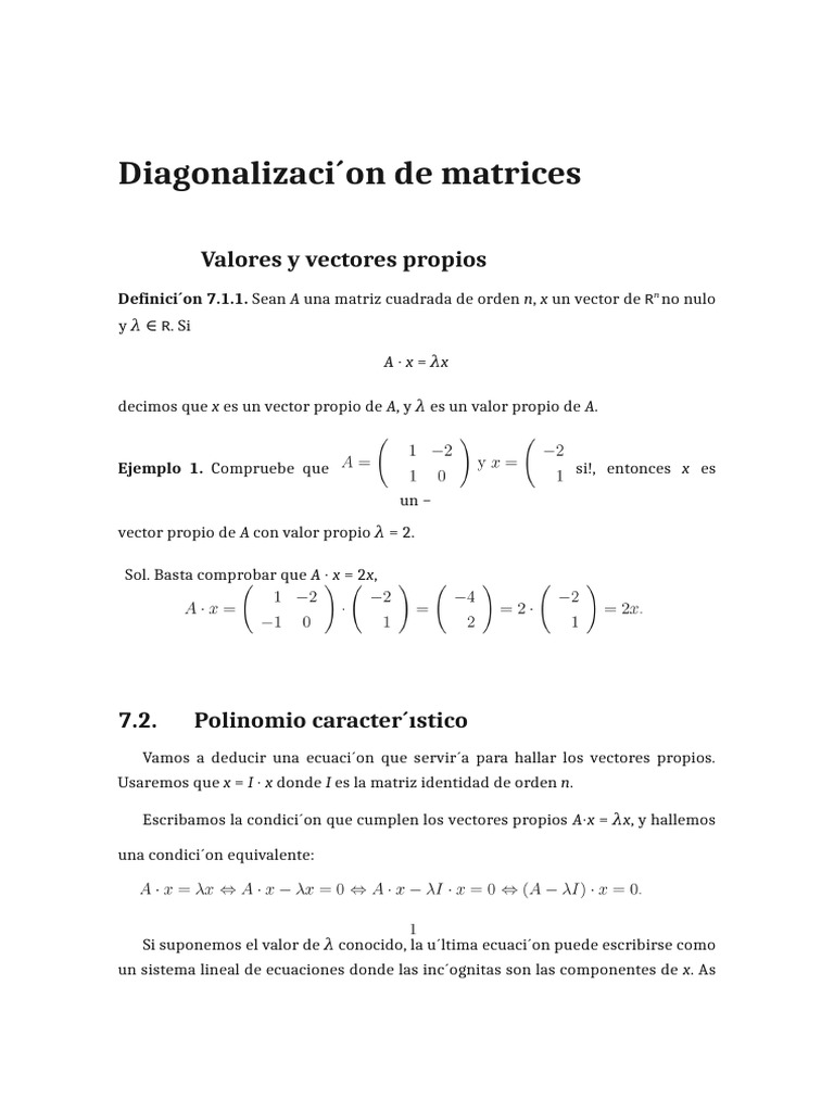 Diagonalizaci On de Matrices: Valores y Vectores Propios | PDF | Valores propios y vectores ...