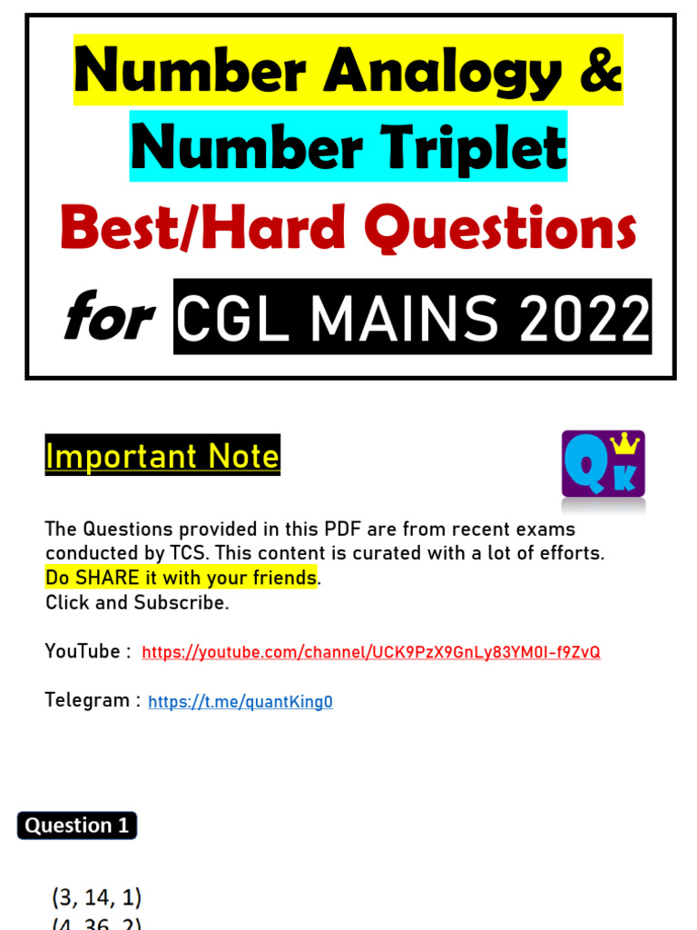 Number Analogy & Triplet Questions 2022 | PDF