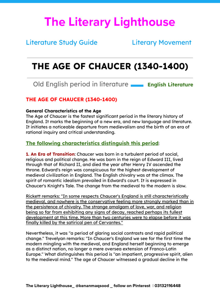 Characteristics of the Age of Chaucer | PDF | The Canterbury Tales ...