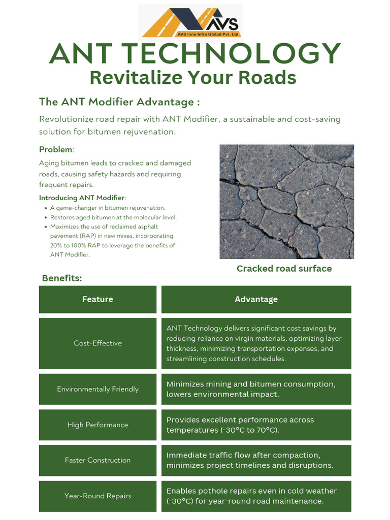 ANT Technology - Bitumen Rejuvenation - One Pager | PDF | Road Surface ...