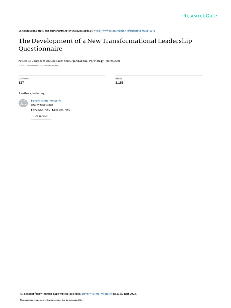 The Development of A New Transformational Leadership Questionnaire ...
