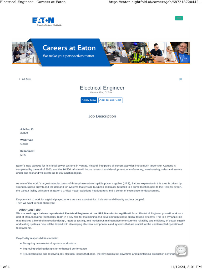 Electrical Engineer Job in Vantaa | PDF | Engineering