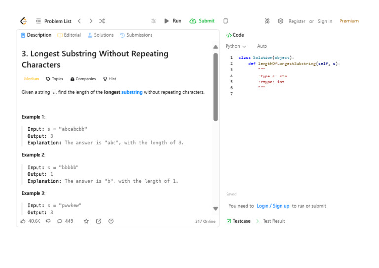 Longest Substring Without Repeating Characters - LeetCode | PDF