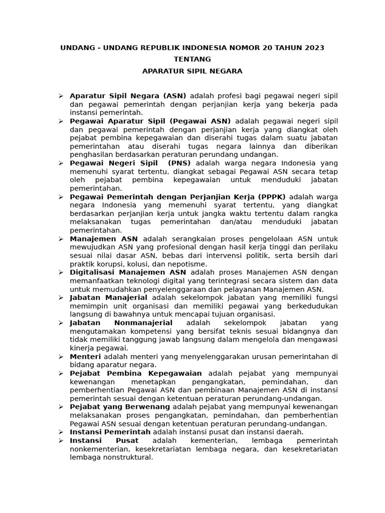 Rangkuman UU No 20 Tahun 2023 | PDF