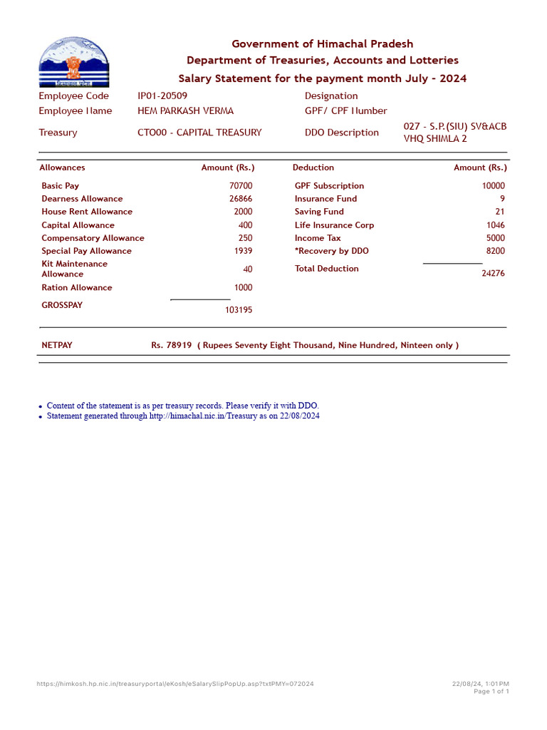 Employee Salary Statement | PDF | Taxation | Public Finance