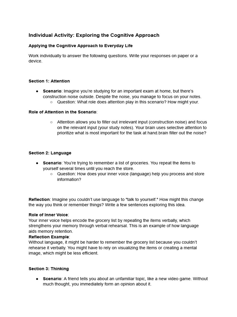 Answers Individual Activity - Exploring The Cognitive Approach | PDF | Memory | Attention
