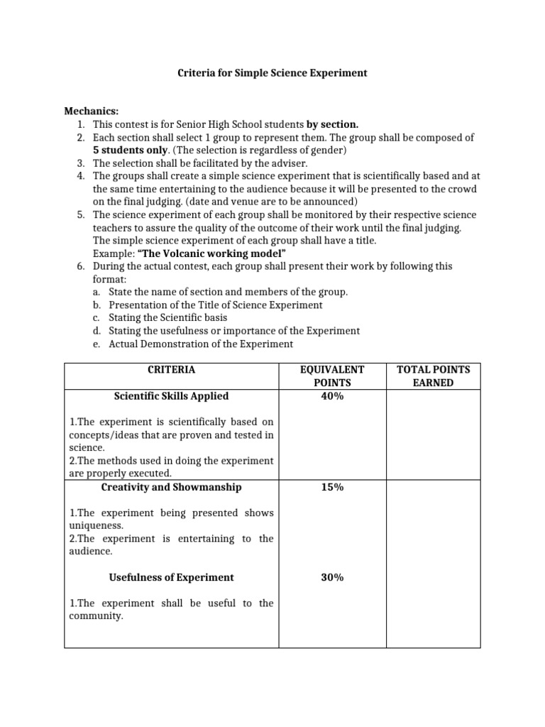 Criteria For Judging - Simple Science Experiment | PDF