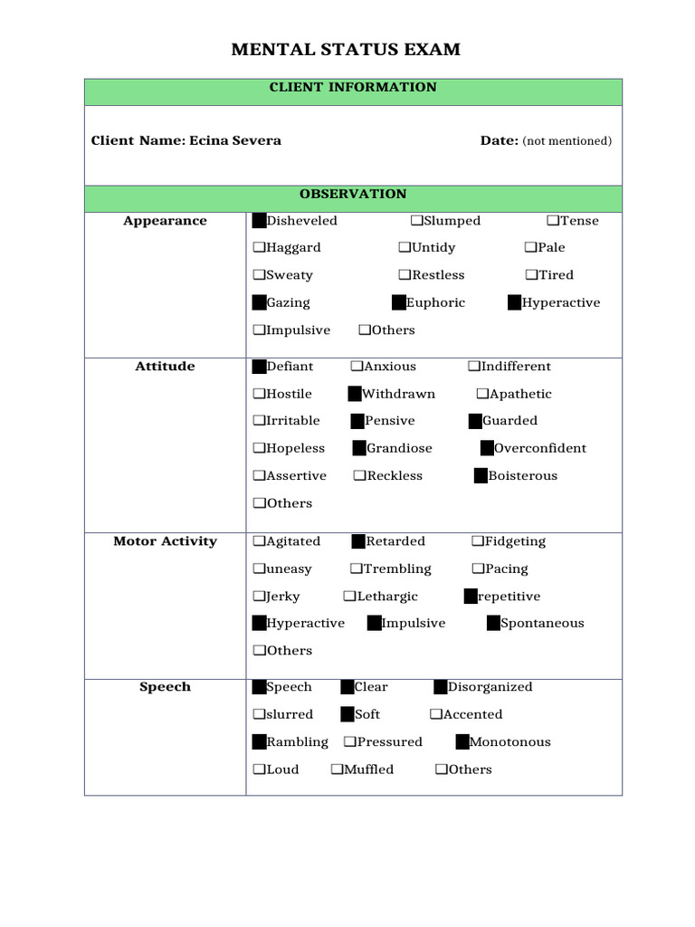 Mental Status Exam | PDF | Neuroscience | Behavioural Sciences
