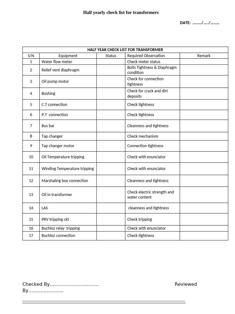 Half Year Check List Trafo - Lec | PDF