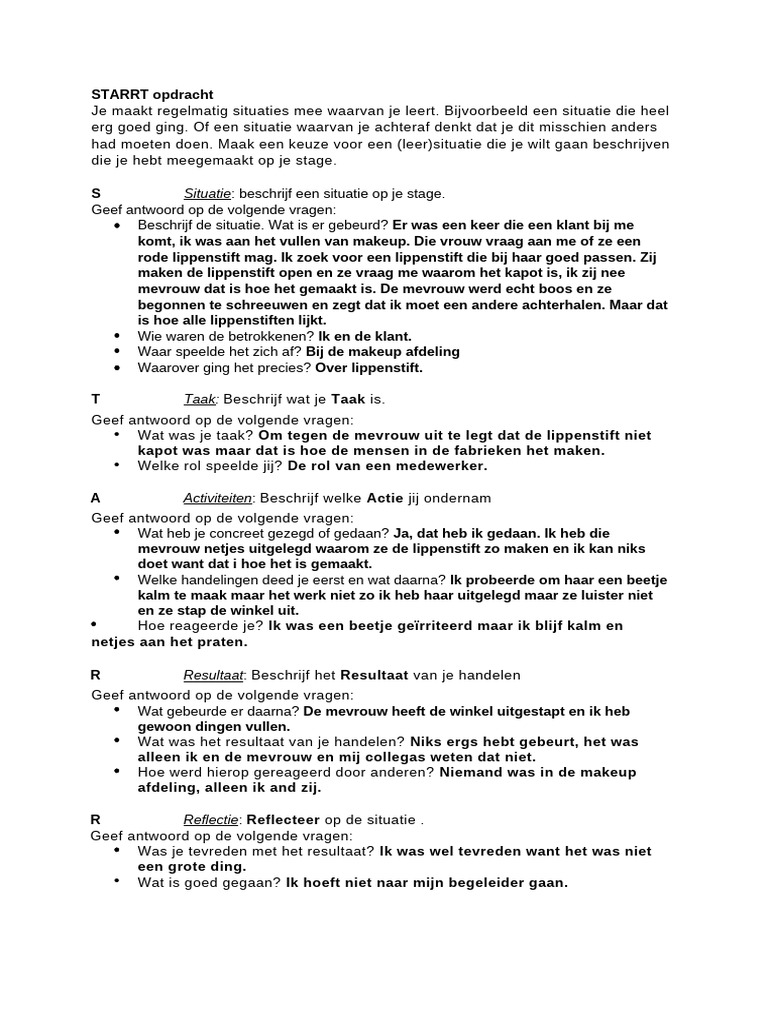 STARRT-methode - Opdracht | PDF