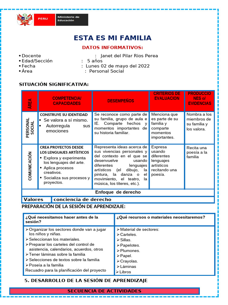 Sesion 1 Esta Es Mi Familia | PDF | Salón de clases