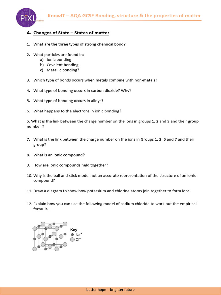AQAChemistryBonding Structure and The Properties of Matter QUESTIONS ...