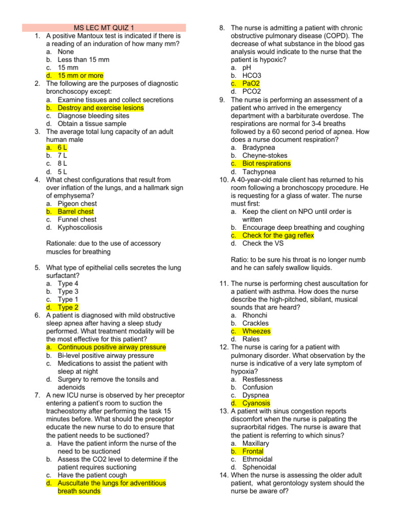 MS Lec Midterm Quizzes | PDF | Infection | Pneumonia