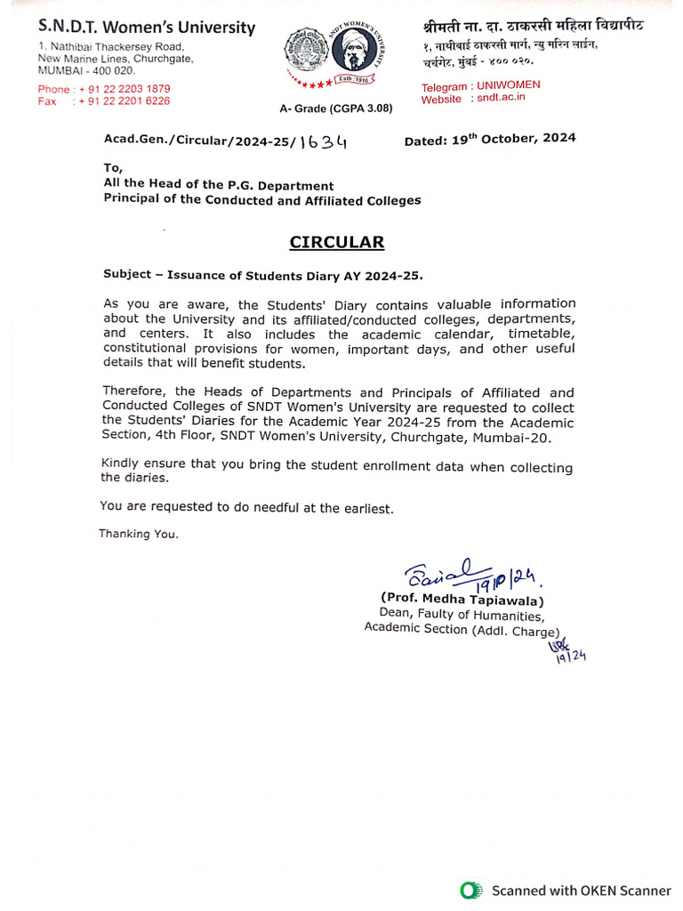 Circular of Diary | PDF
