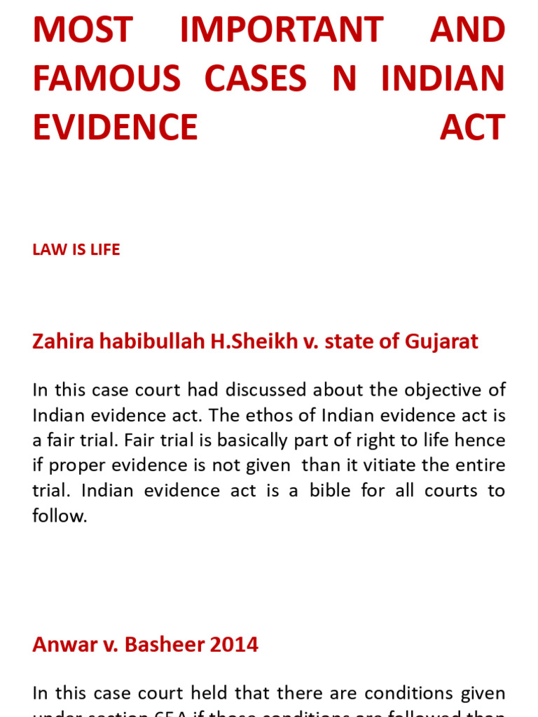Key Cases of Indian Evidence Act | PDF | Witness | Affidavit