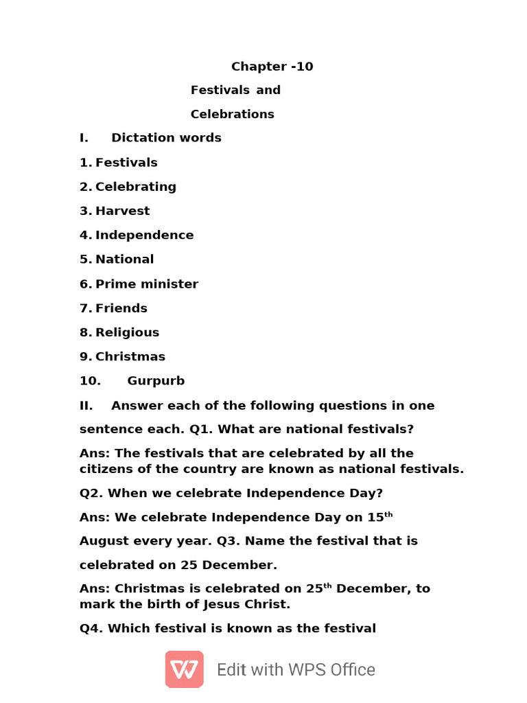 Festivals and Celebrations Overview | PDF