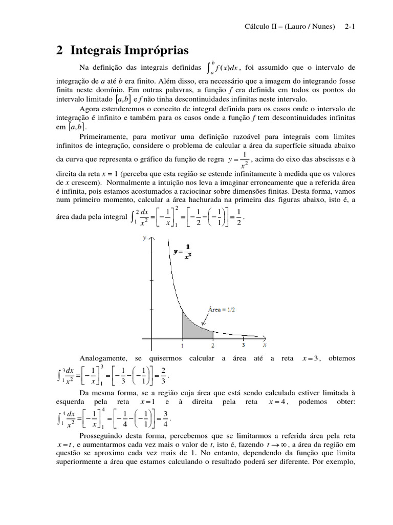 Integrais Impróprias: Definições e Exemplos | PDF | Integrante | Limite ...