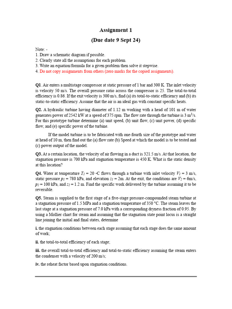 Assignment 1 | PDF | Turbine | Pressure
