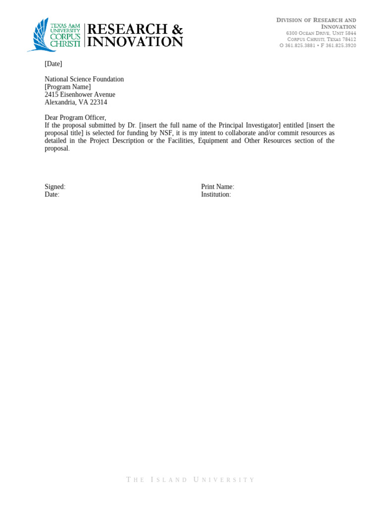 NSF Letter of Collaboration Template | PDF