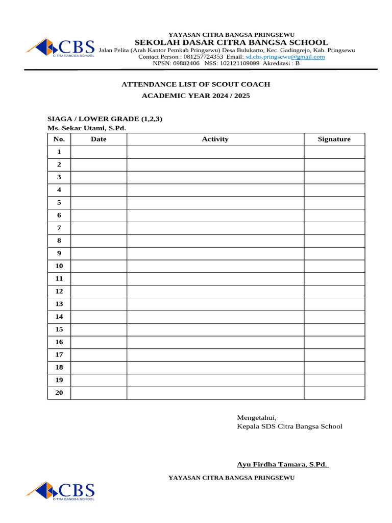 2024/25 Coach Attendance Lists | PDF