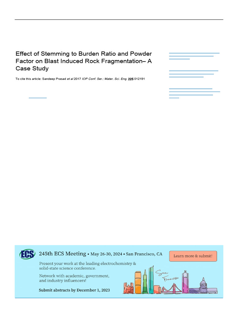 Effect of Stemming To Burden Ratio &PF On Blast | PDF | Drilling | Mining