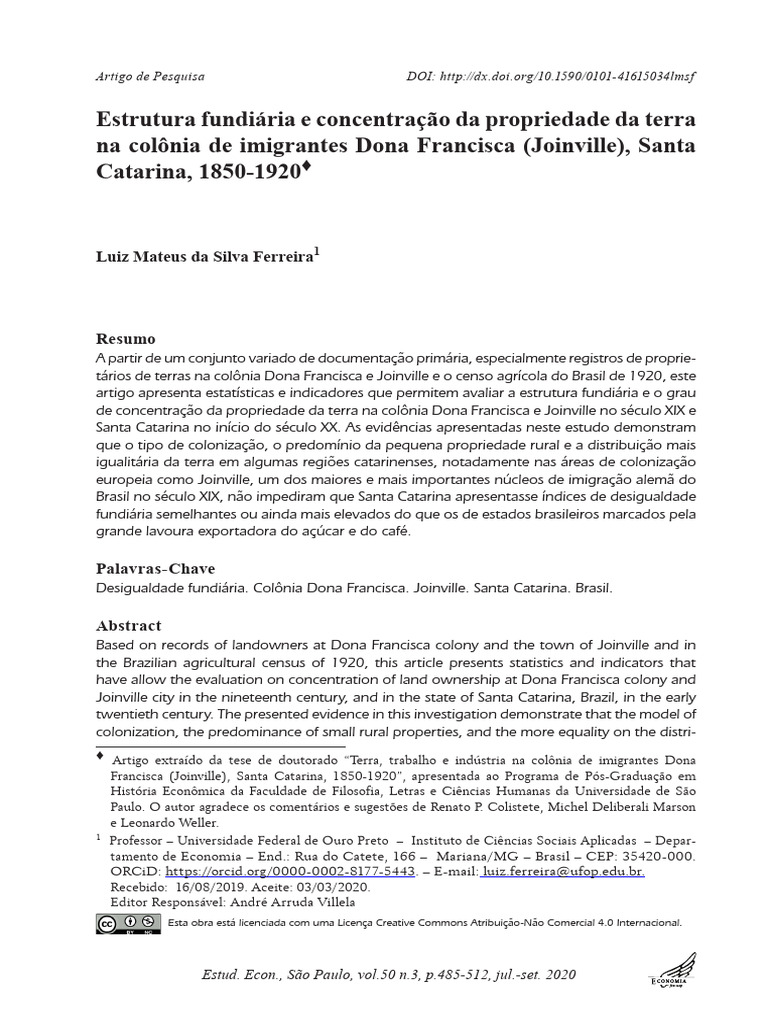 Estrutura Fundiária e Concentração Da Posse Da Terra Na Colônia de ...