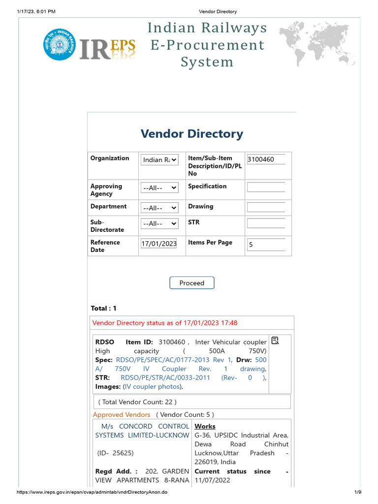Indian Railways E-Procurement System: Vendor Directory | PDF | Research ...