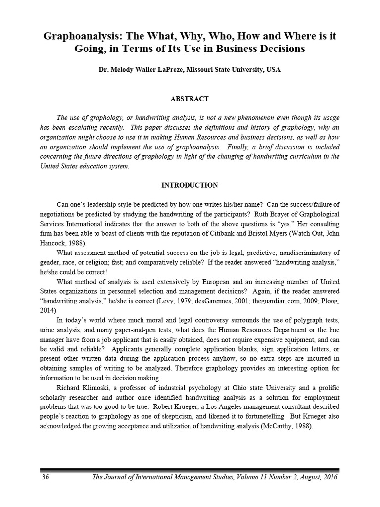 Graphoanalysis The What Why Who How and Where Is It Going in Terms of ...