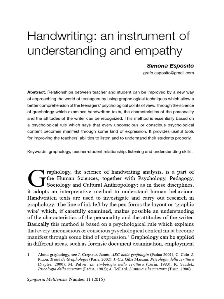 Handwriting An Instrument of Understanding and Empathy Author Simona ...