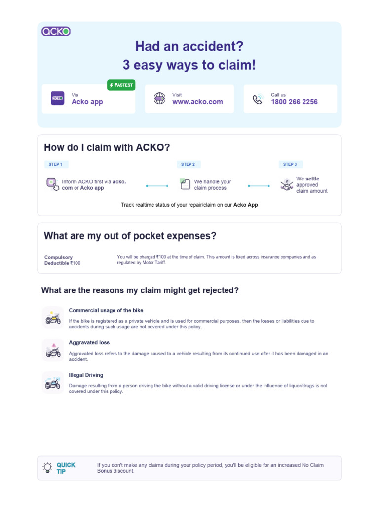 Had An Accident? 3 Easy Ways To Claim!: How Do I Claim With ACKO? | PDF