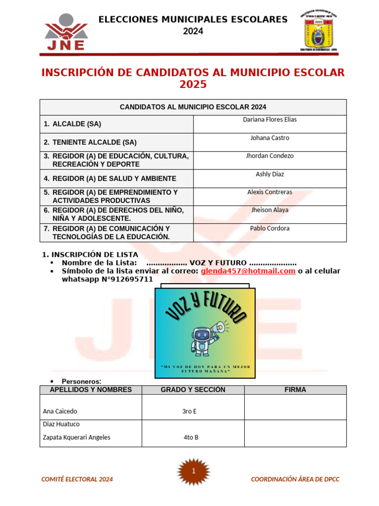 Ficha de Registro de Lista de Candidatos 2024-Ra | PDF
